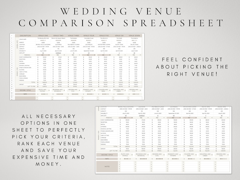 Wedding Venue | Venue Comparison Spreadsheet | Wedding Planner Instant ...