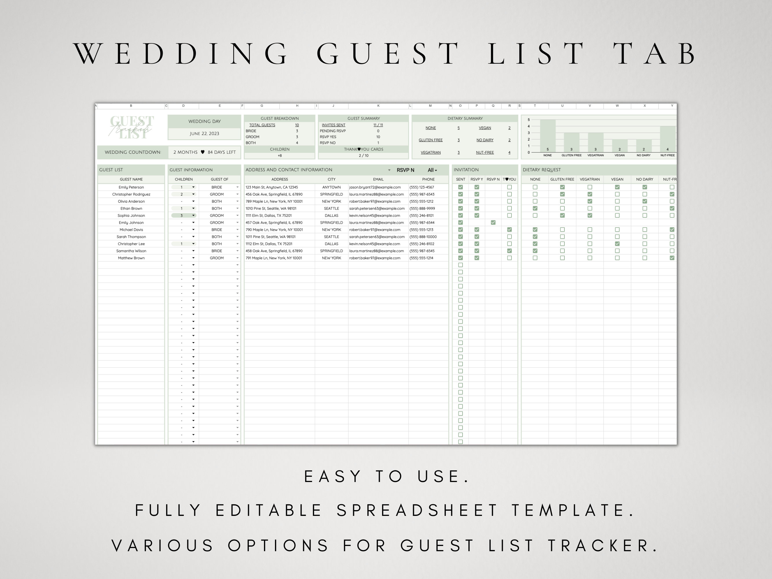 Wedding Guest List Spreadsheet | Wedding Guest Plan | Wedding Guest ...