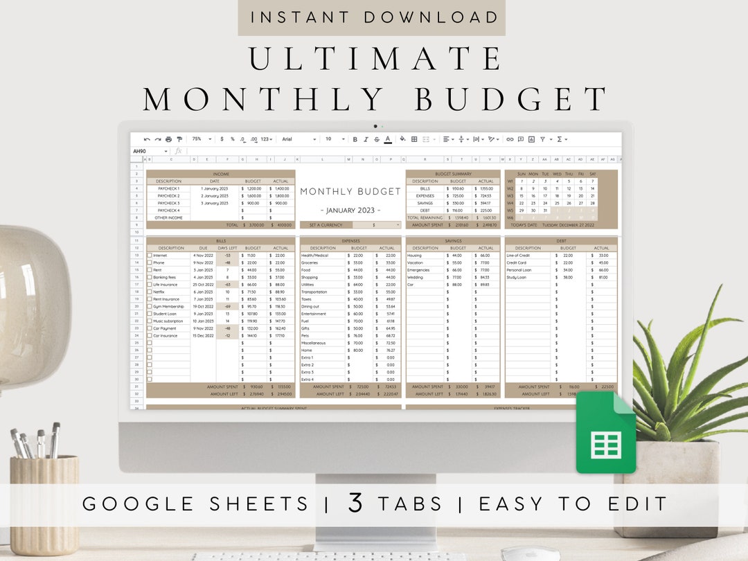Ultimate Monthly Budget Spreadsheet Template for Google Sheets ...
