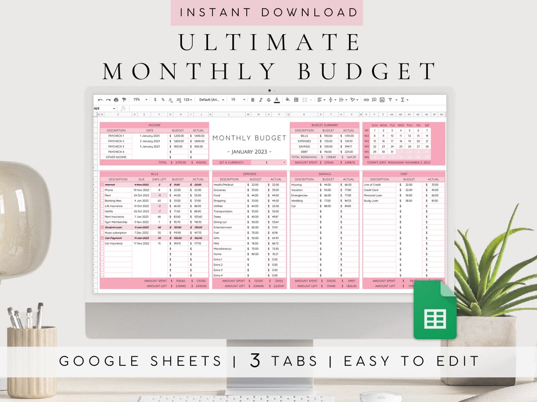 Ultimate Monthly Budget Google Sheets Budget Spreadsheet - Etsy