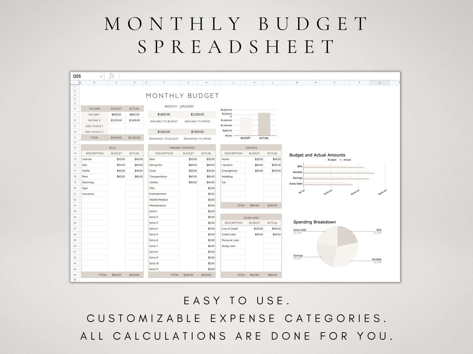 Simple Monthly Budget Spreadsheet Google Sheet Budget - Etsy