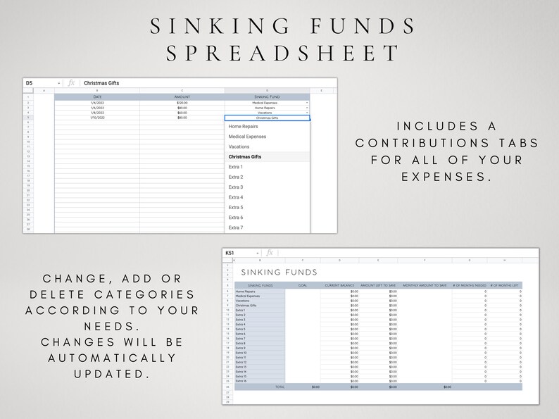 Sinking Funds Spreadsheet Google Sheets Savings Tracker | Etsy