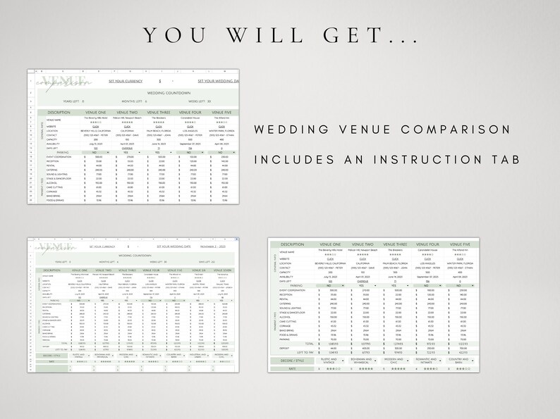 Wedding Venue Comparison Digital Download Spreadsheet | Simple ...