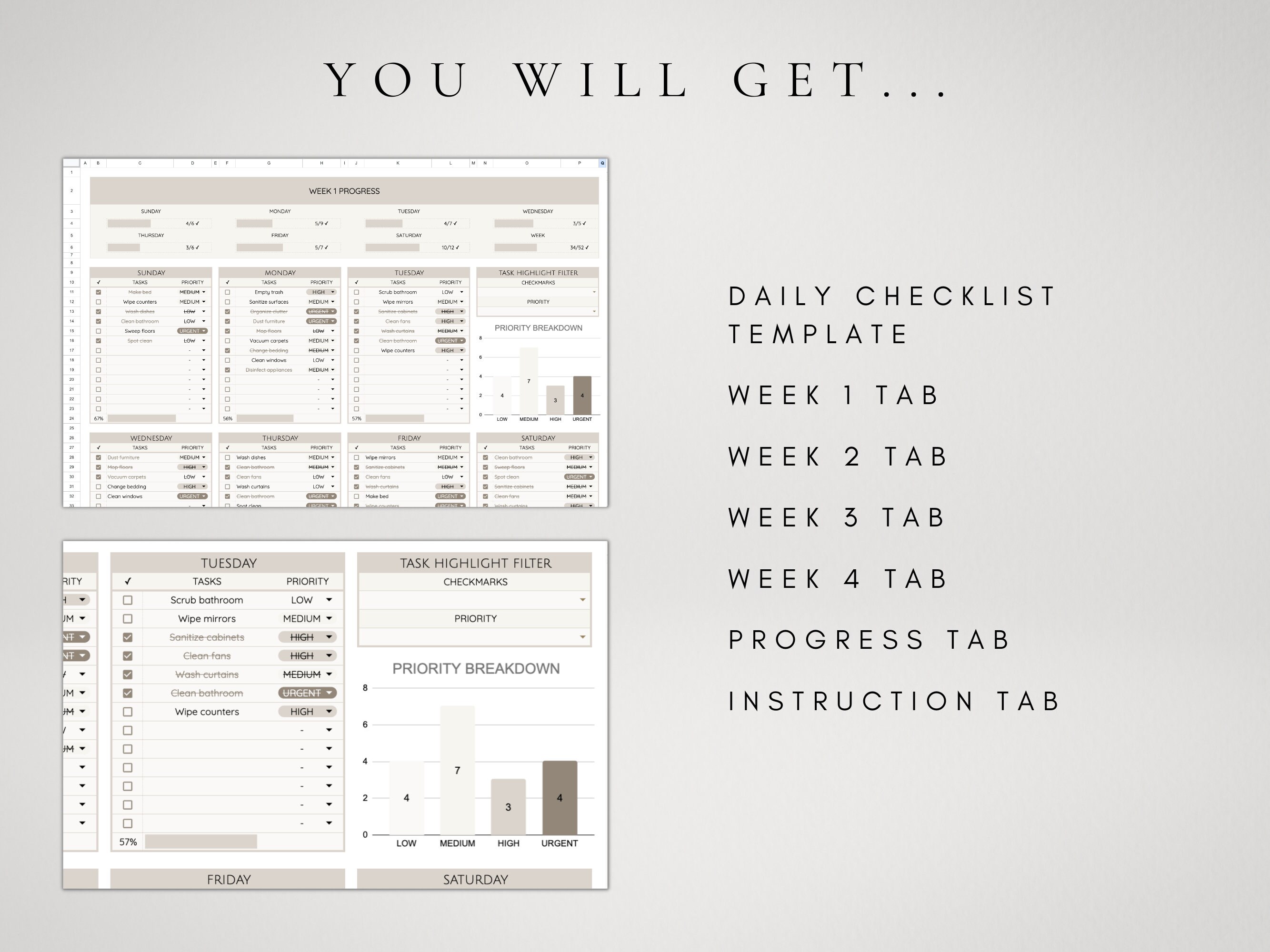 Daily Weekly Checklist Spreadsheet Template | to Do List Template ...