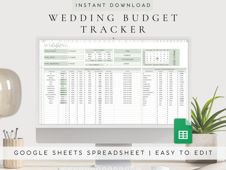 Digital Wedding Budget Tracker Wedding Expense Tracker - Etsy