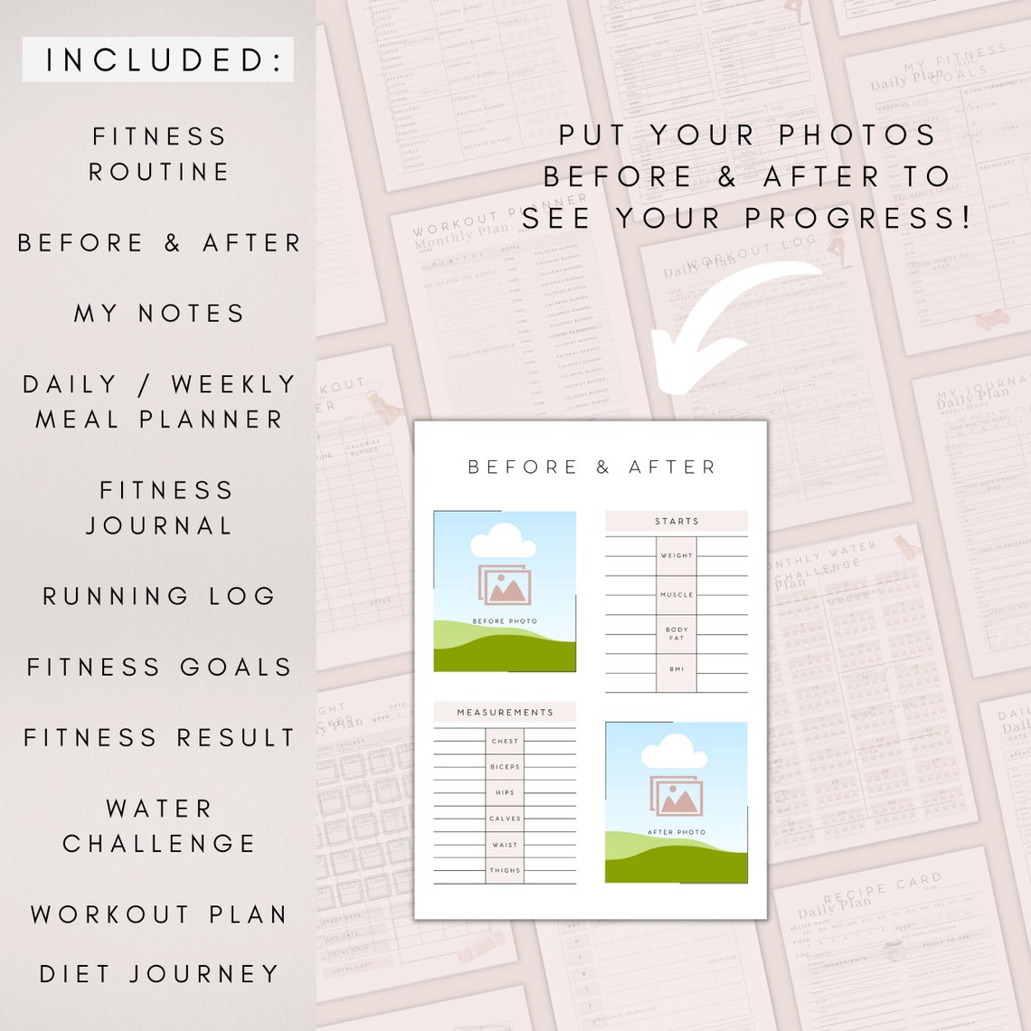 Fitness Planner Printable | Digital Weight Loss Journal | Editable ...