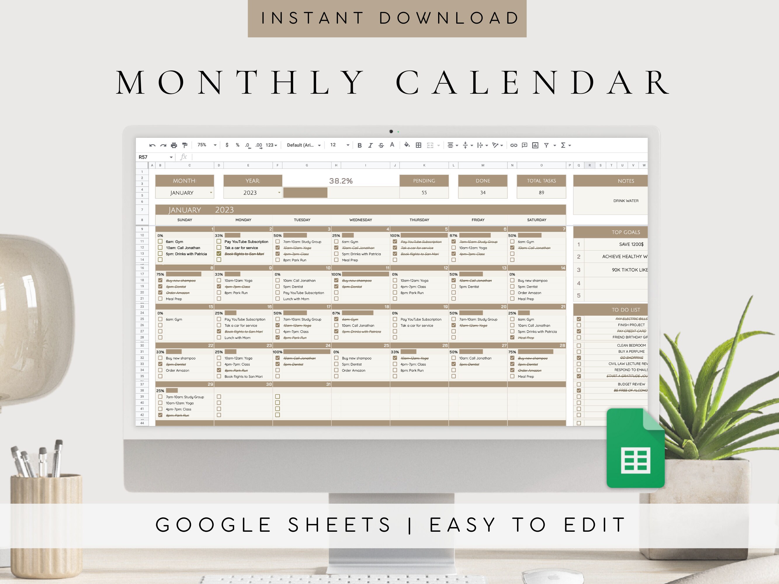 2024 Calendar Planner Monthly Calendar Template Google Etsy