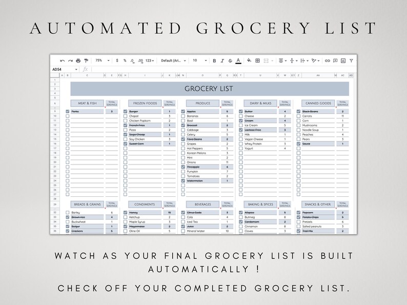 Digital Meal Planner Automated Grocery List Meal Planner - Etsy