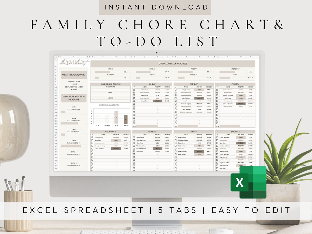 Family Chore Chart Excel Template | Weekly Family Chore Spreadsheet ...