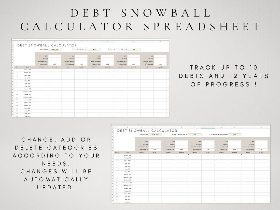 Debt Snowball Spreadsheet Debt Payoff Calculator Spreadsheet - Etsy