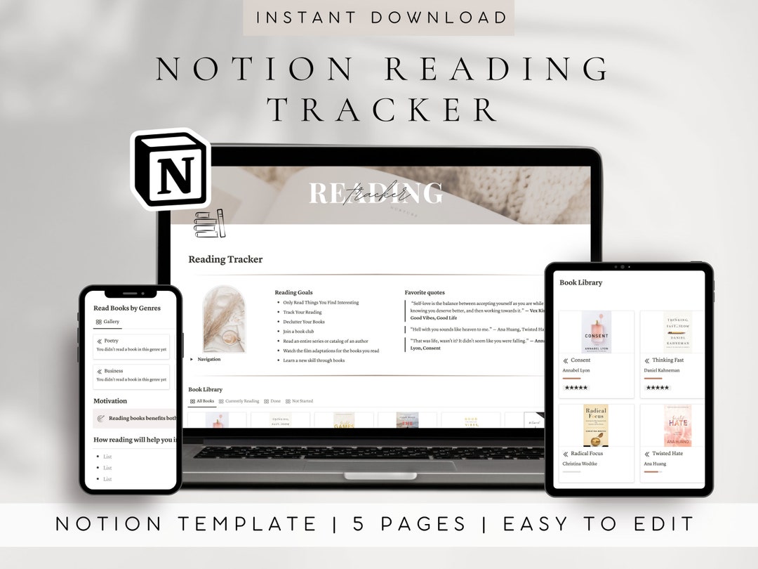 Reading Tracker Notion Template Kit Digital Student Planner 2024 ...