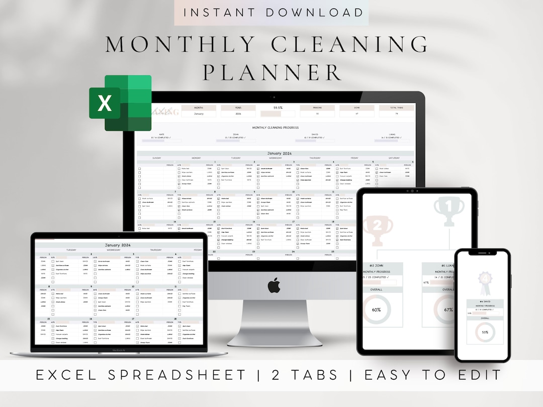 Excel Cleaning Planner | House Cleaning Tracker | Cleaning Checklist ...
