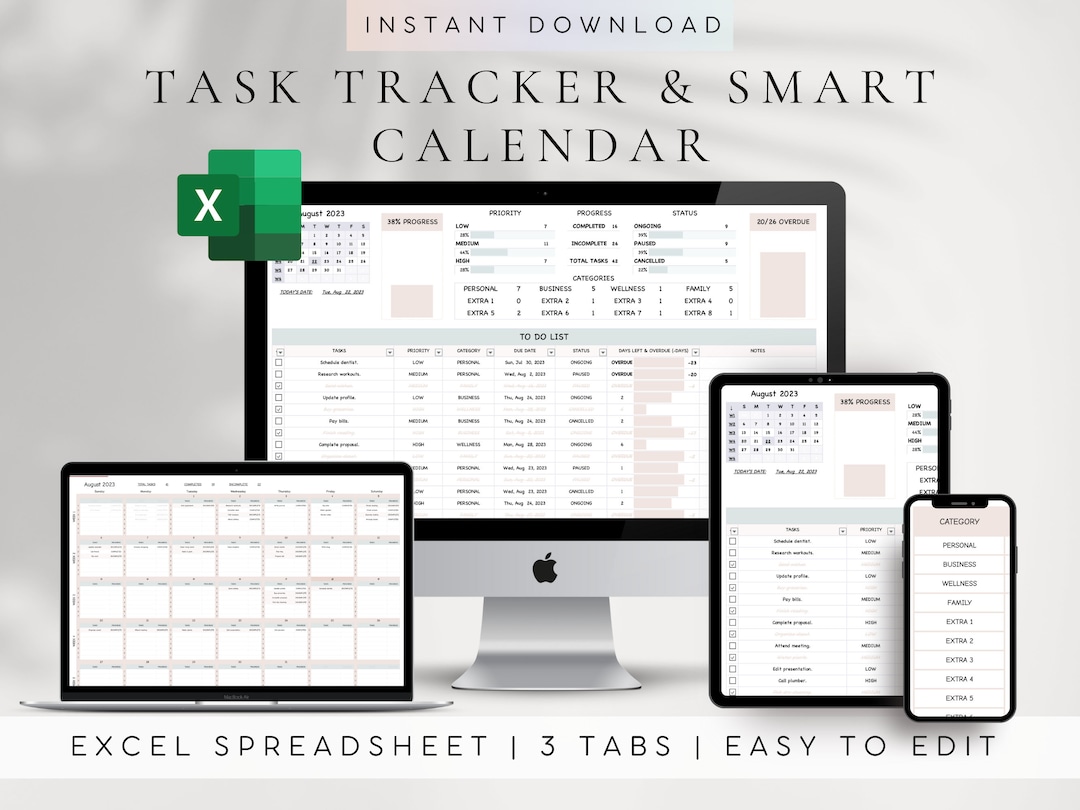 To-do List & Smart Calendar Excel Template | Task Tracker Excel ...