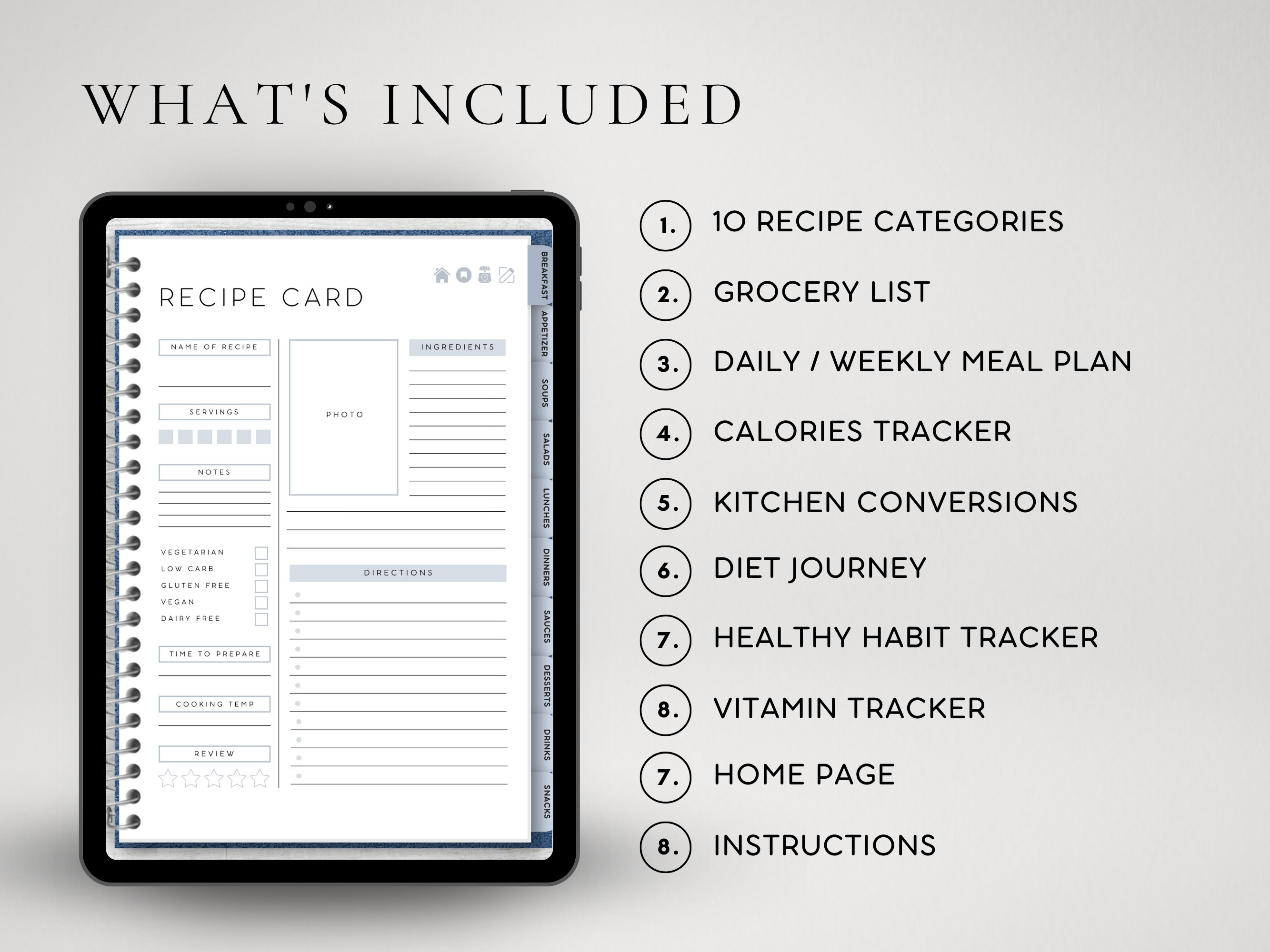 Recipe Book for Goodnotes, Notability | Digital Recipe Card Journal ...