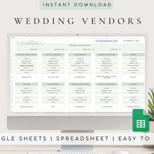 Wedding Vendor Checklist Spreadsheet | Wedding Vendor Tracker | Google ...