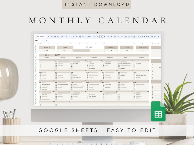 Digital Monthly Calendar 2026 | Google Sheets | Task Planner ...