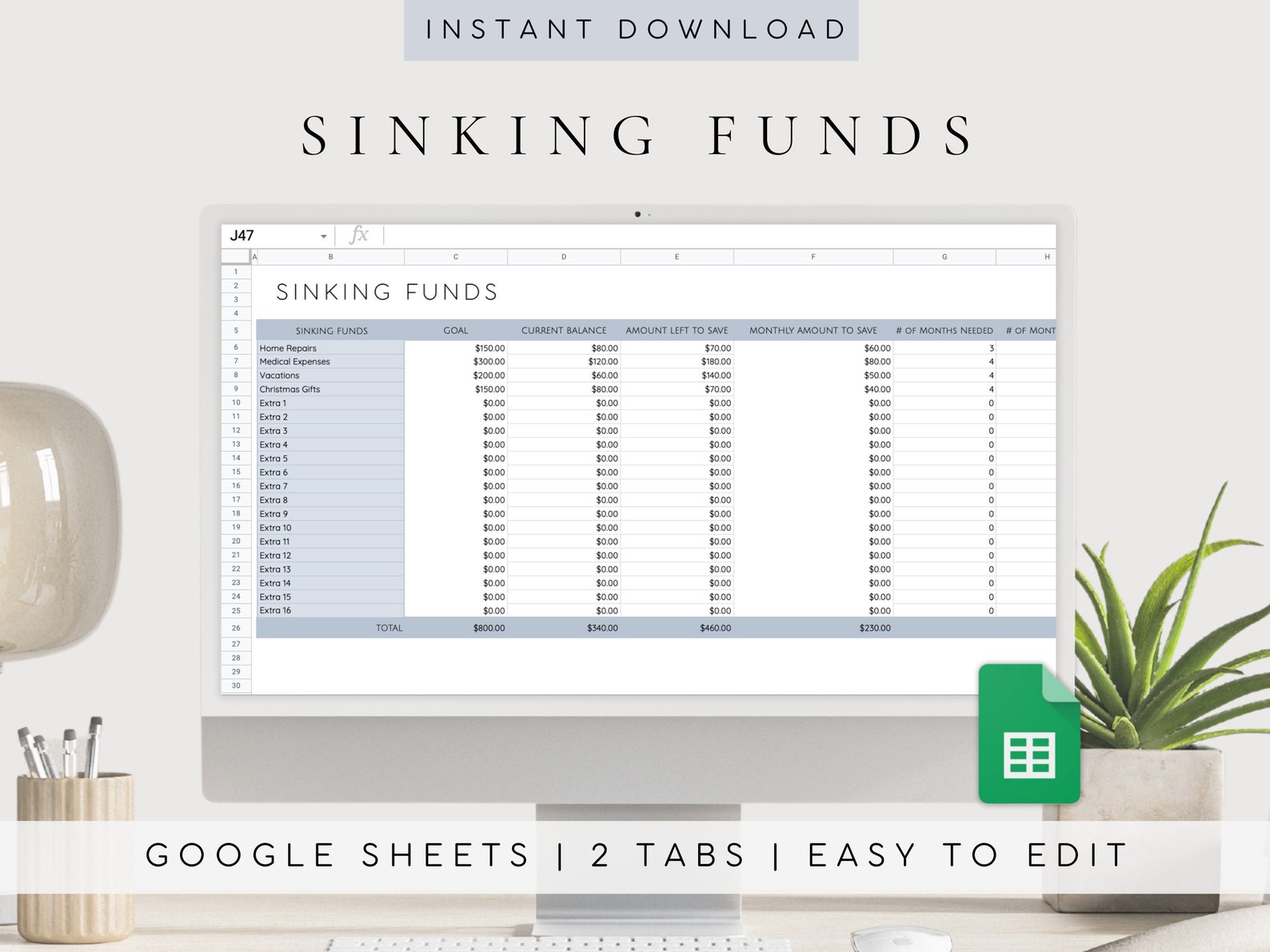 Sinking Funds Spreadsheet Google Sheets Savings Tracker | Etsy