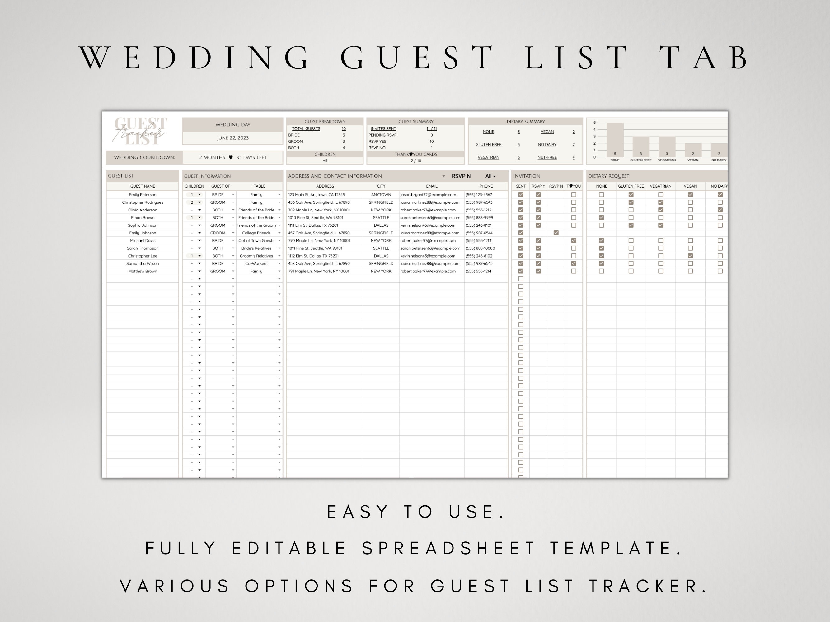 Wedding Seating Chart & Guest List Template Google Sheets | RSVP ...