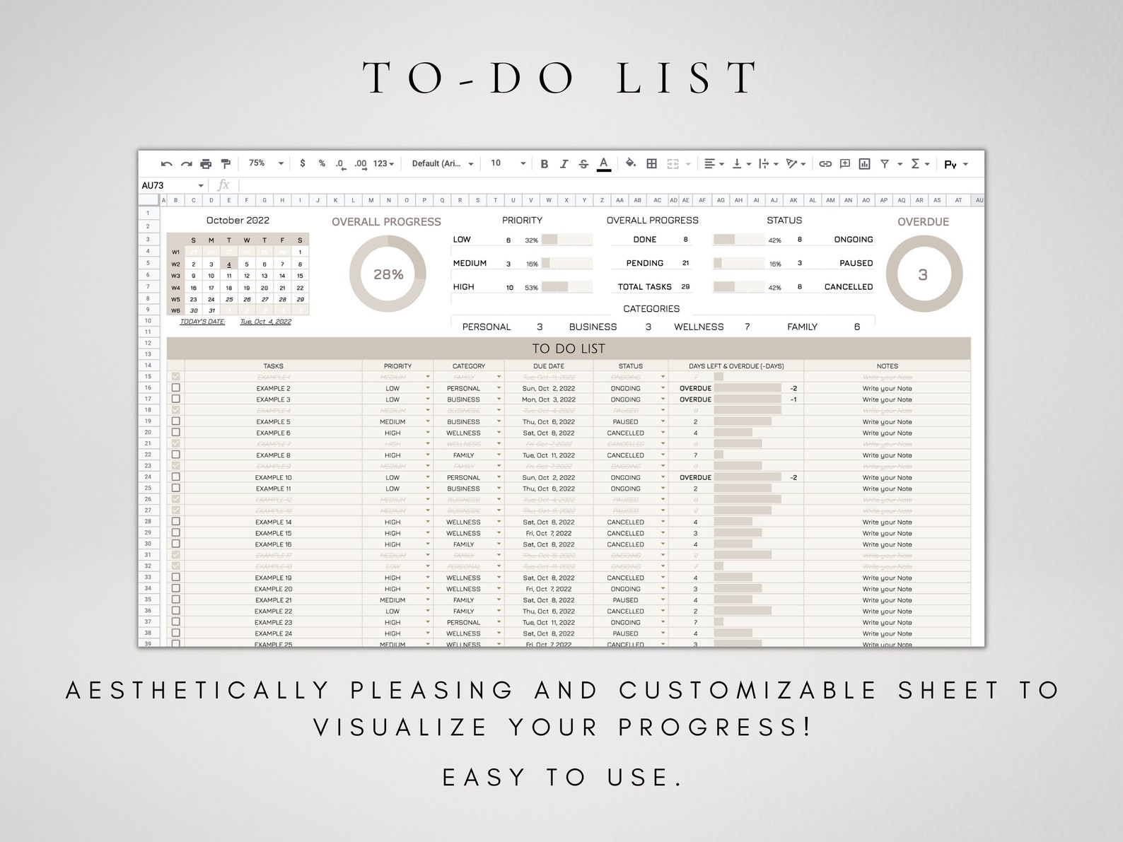 To Do List Template | Google Sheets Template | Calendar Planner ...