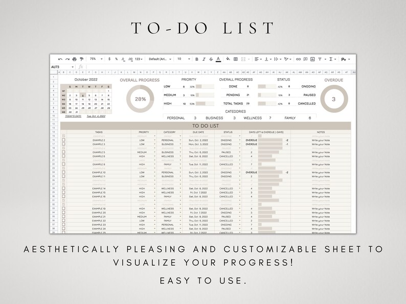 To Do List Template Google Sheets Template Calendar - Etsy
