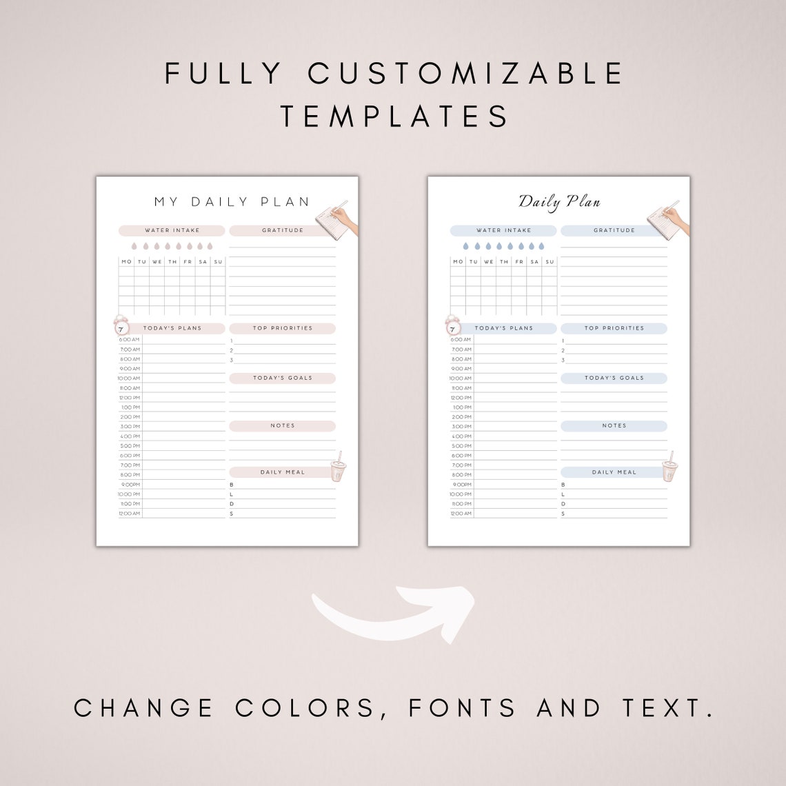 Editable Daily Planner Template Canva Printable Daily - Etsy