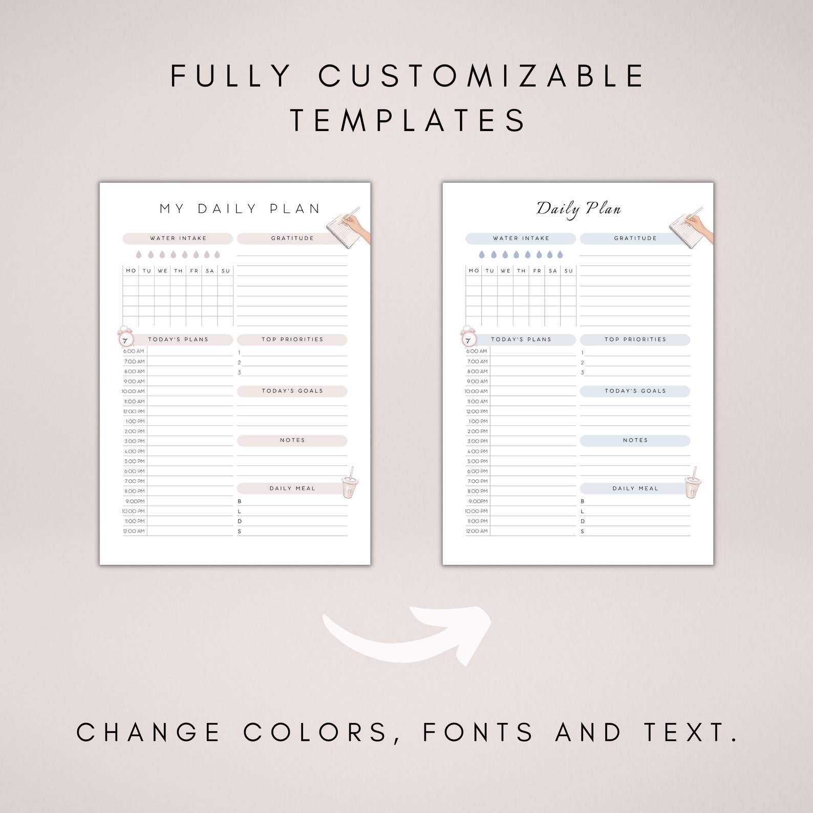 Editable Daily Planner Template Canva Printable Daily - Etsy