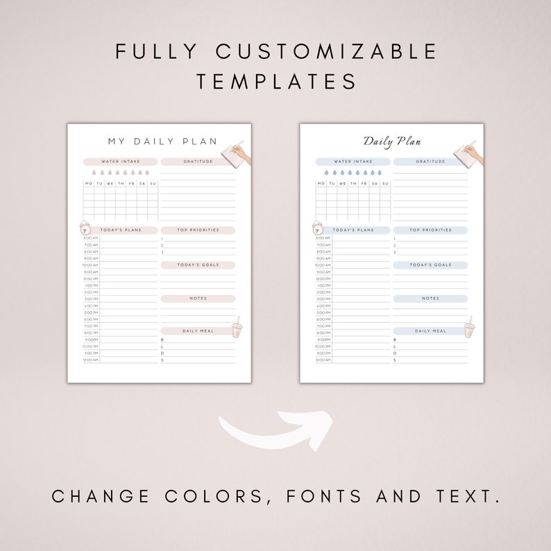 Editable Daily Planner Template Canva Printable Daily - Etsy