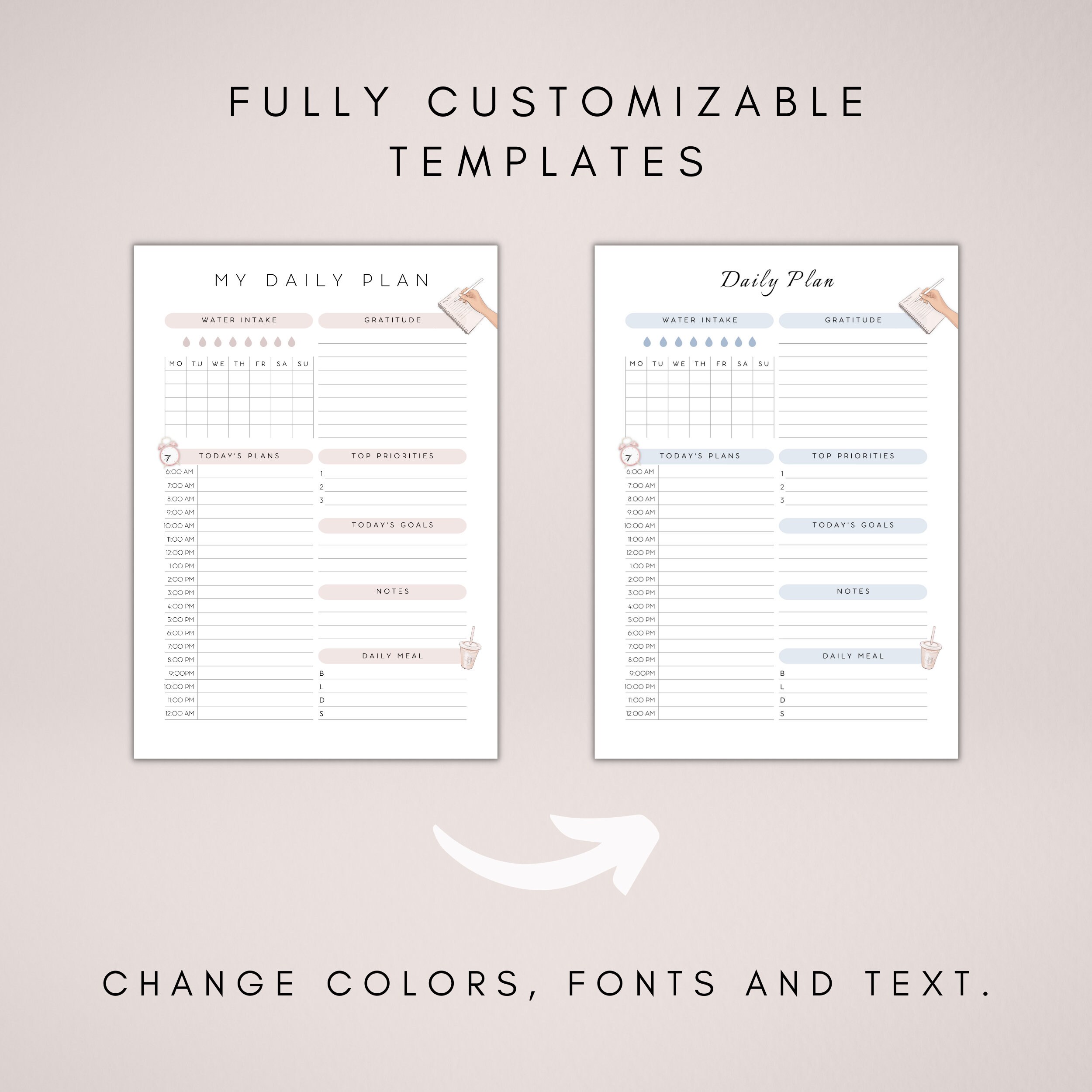 Editable Daily Planner Template Canva Printable Daily - Etsy