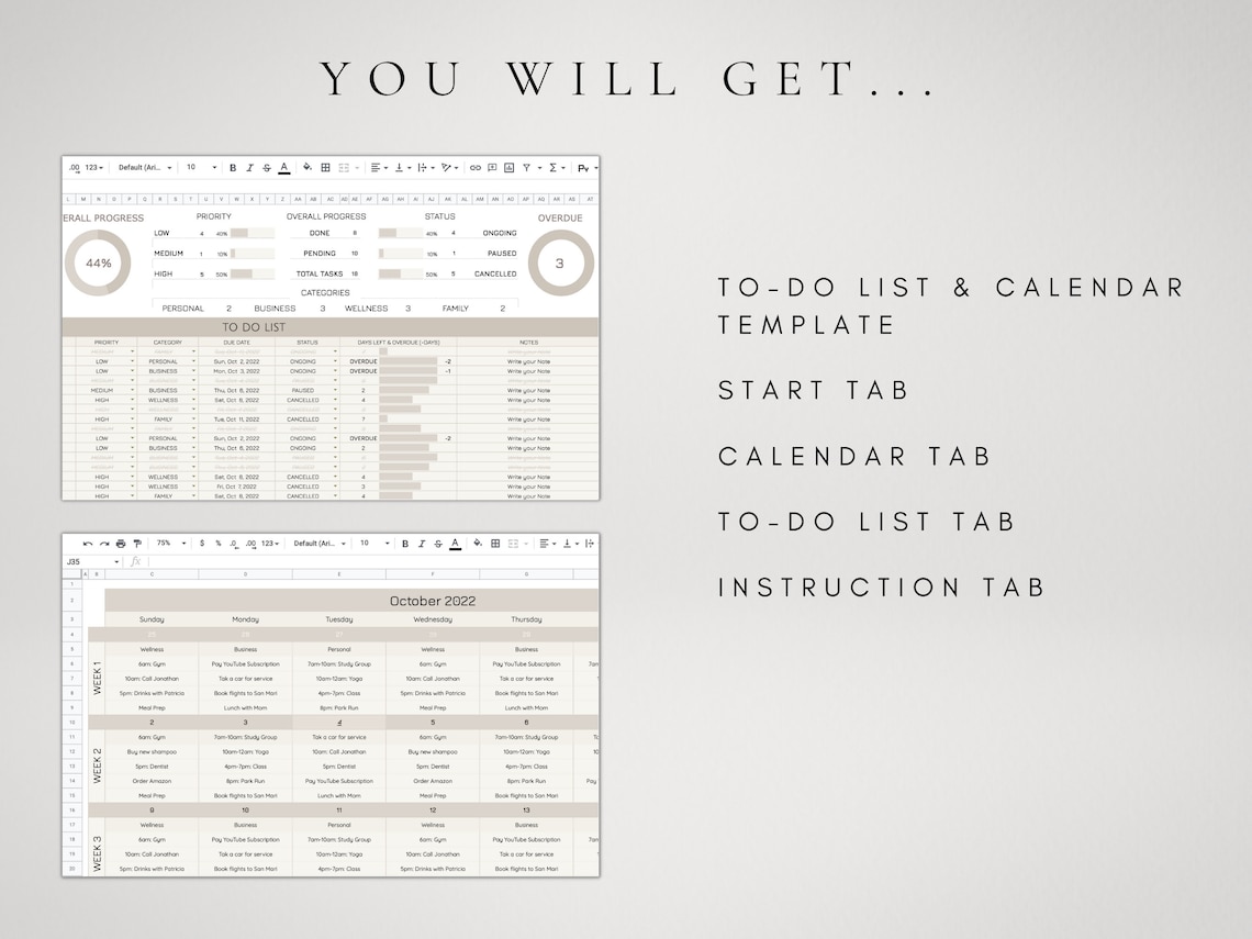 To Do List Template Google Sheets Template Calendar - Etsy