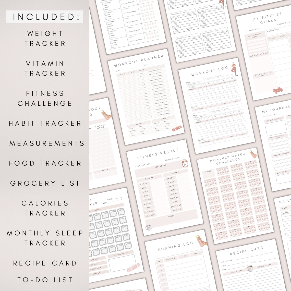 Fitness Planner Printable | Digital Weight Loss Journal | Editable ...