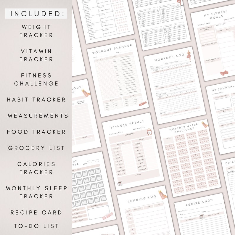 Fitness Planner Printable | Digital Weight Loss Journal | Editable ...