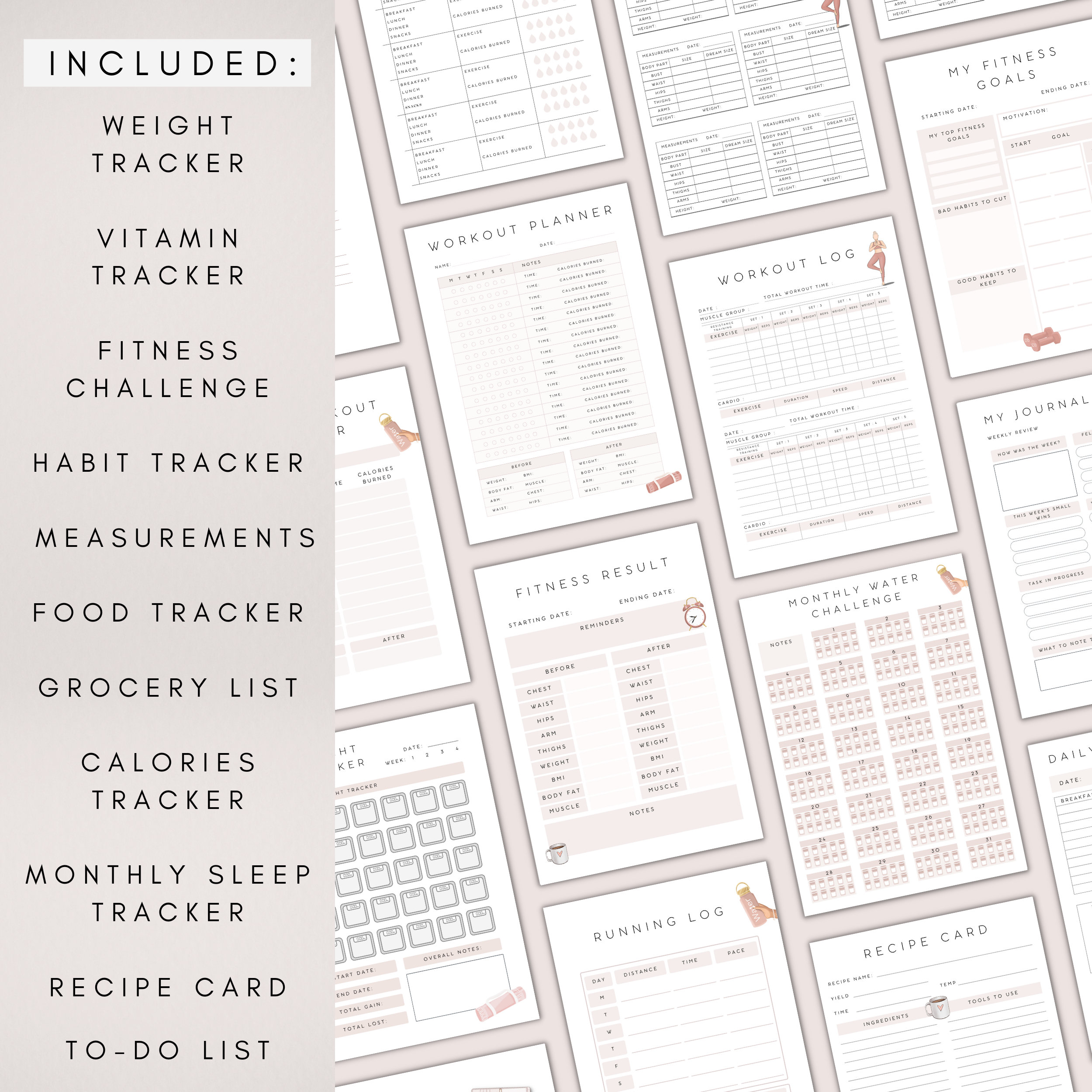 Fitness Planner Printable Digital Weight Loss Journal - Etsy