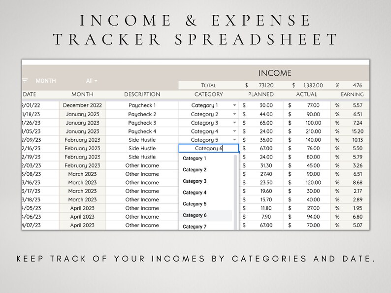 Income and Expense Tracker Google Sheets Monthly Budget - Etsy