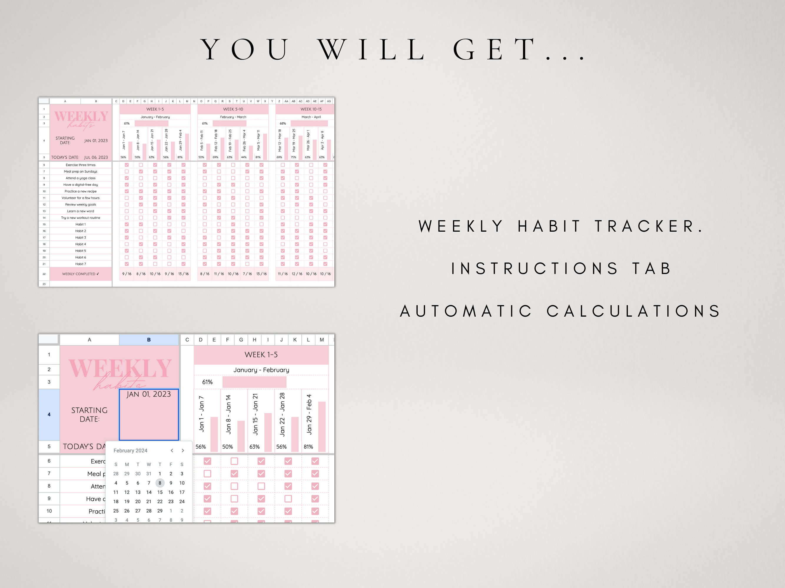 Pink Habit Tracker Spreadsheet Template| Productivity Tracker for ...