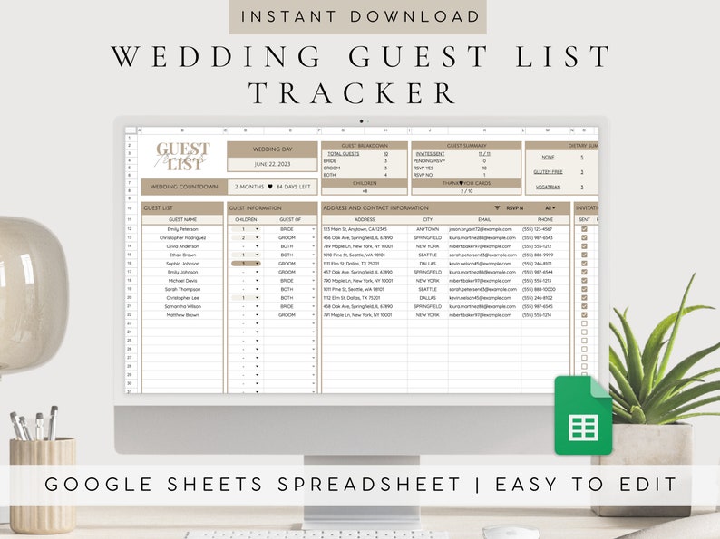 Google Spreadsheet Guest List Template | Digital Wedding Event Planner ...
