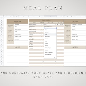 Google Sheets Meal Planner and Grocery List | Weekly Menu Planner and ...