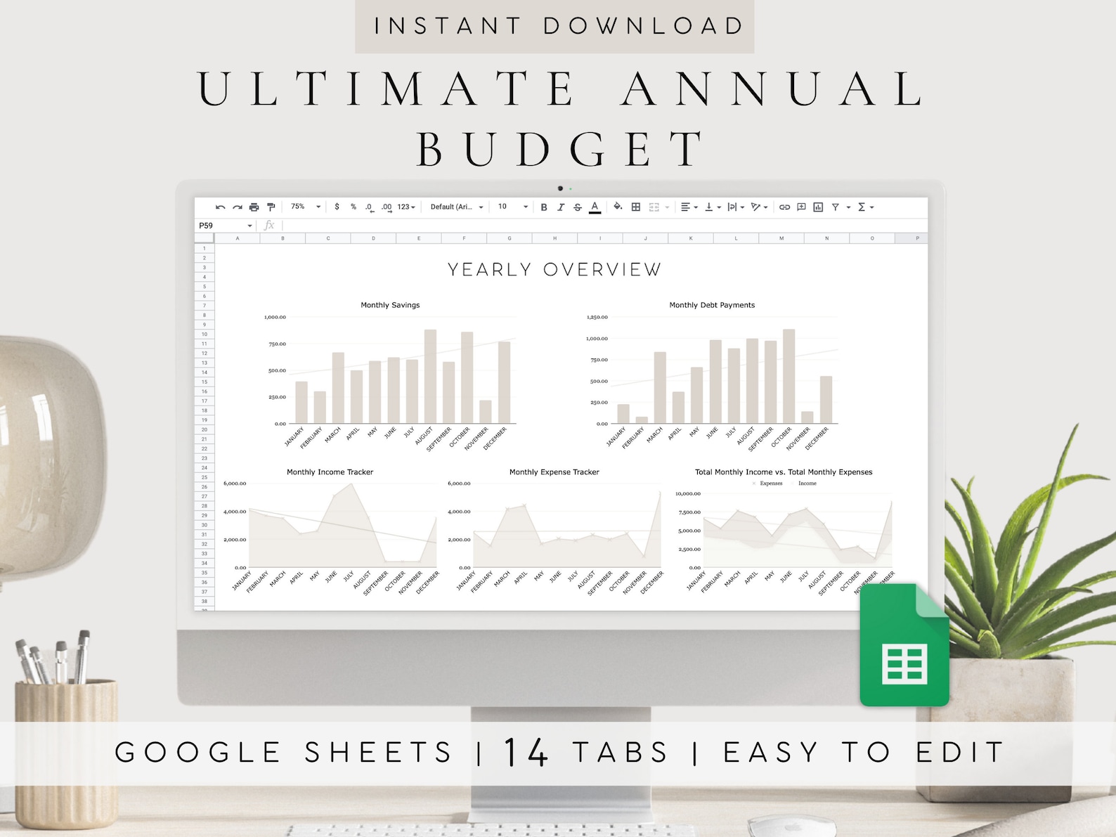 Annual Budget Spreadsheet Google Sheets Finance Template - Etsy