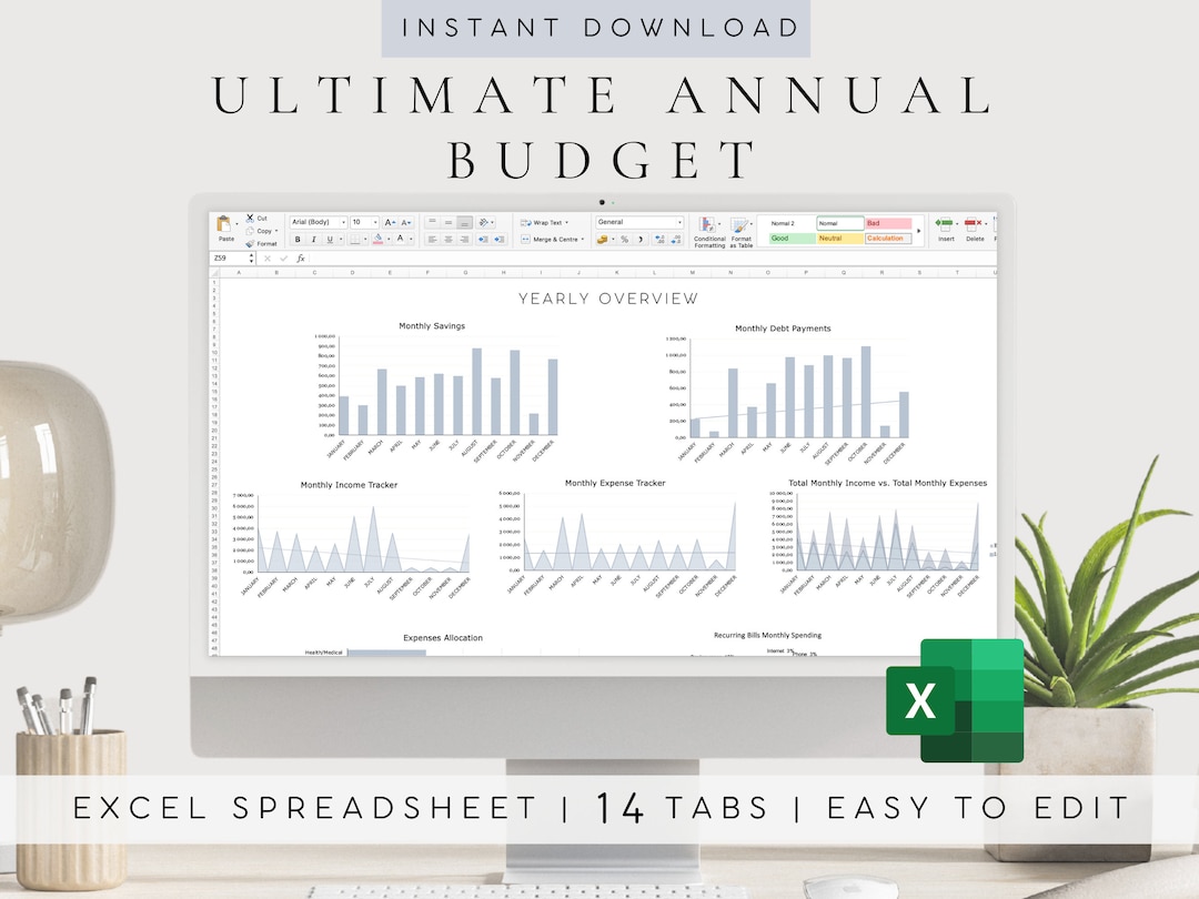 Budget Template , Yearly Budget , Monthly Budget Planner , Financial ...