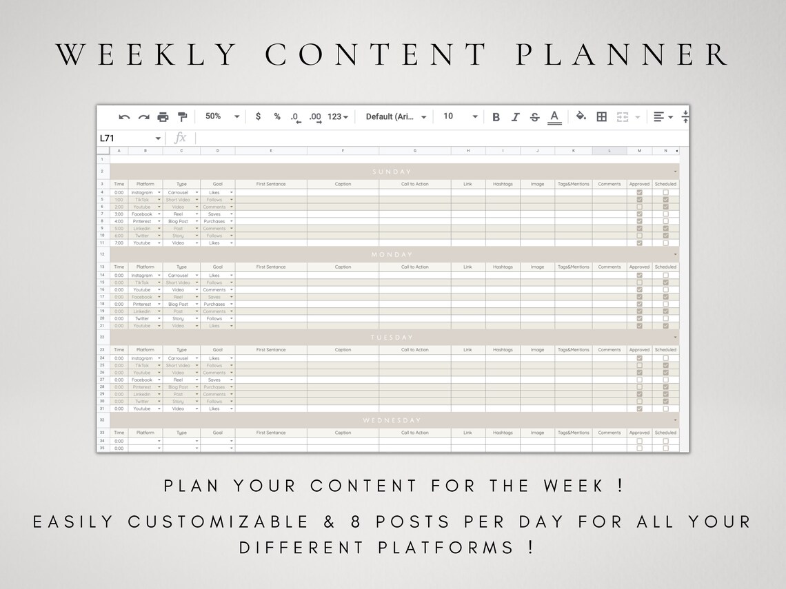 Social Media Content Calendar Content Planner Template - Etsy