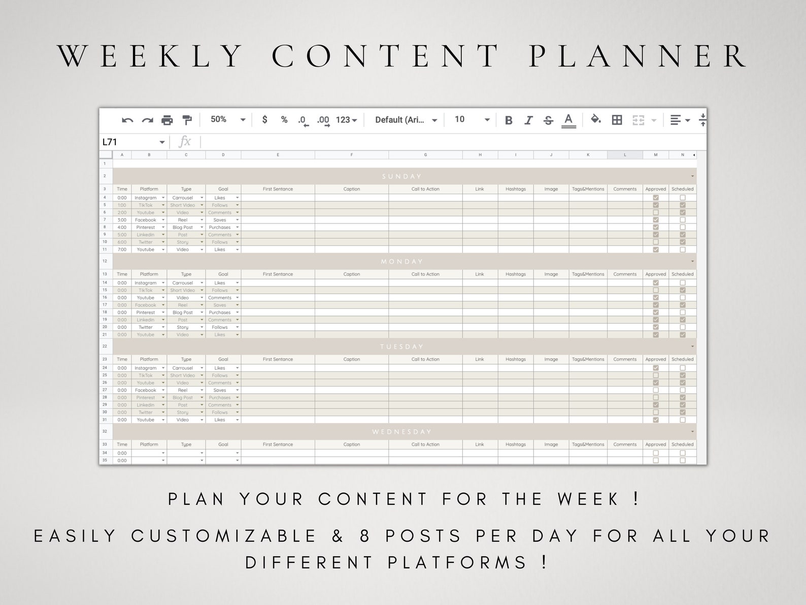 Social Media Content Calendar Content Planner Template - Etsy