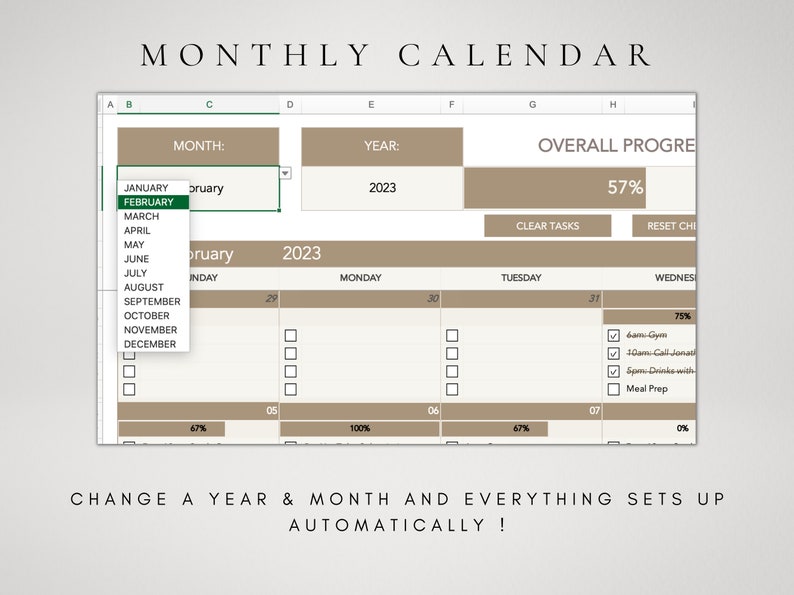 Task Tracker Excel Spreadsheet Planner Monthly Calendar - Etsy
