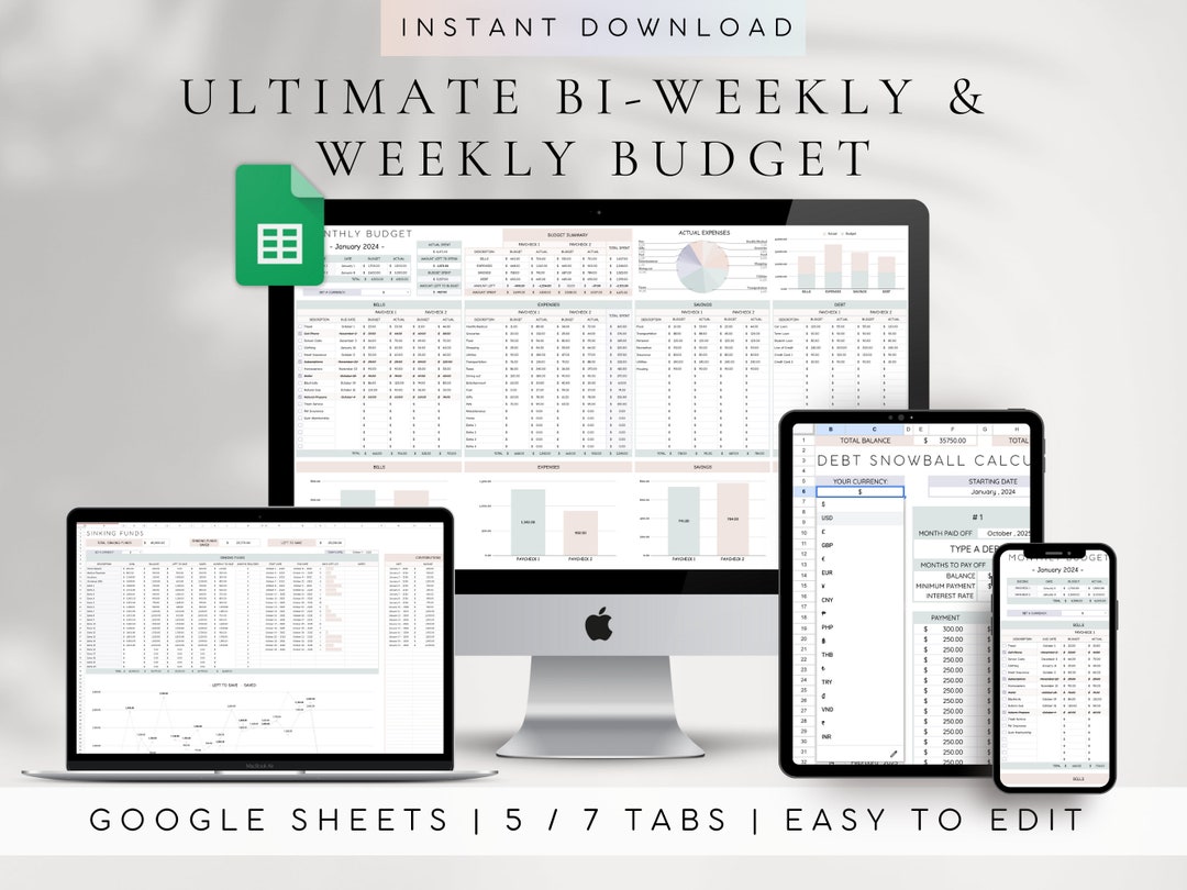 Ultimate Biweekly & Weekly Budget Spreadsheet Template Google Sheets ...