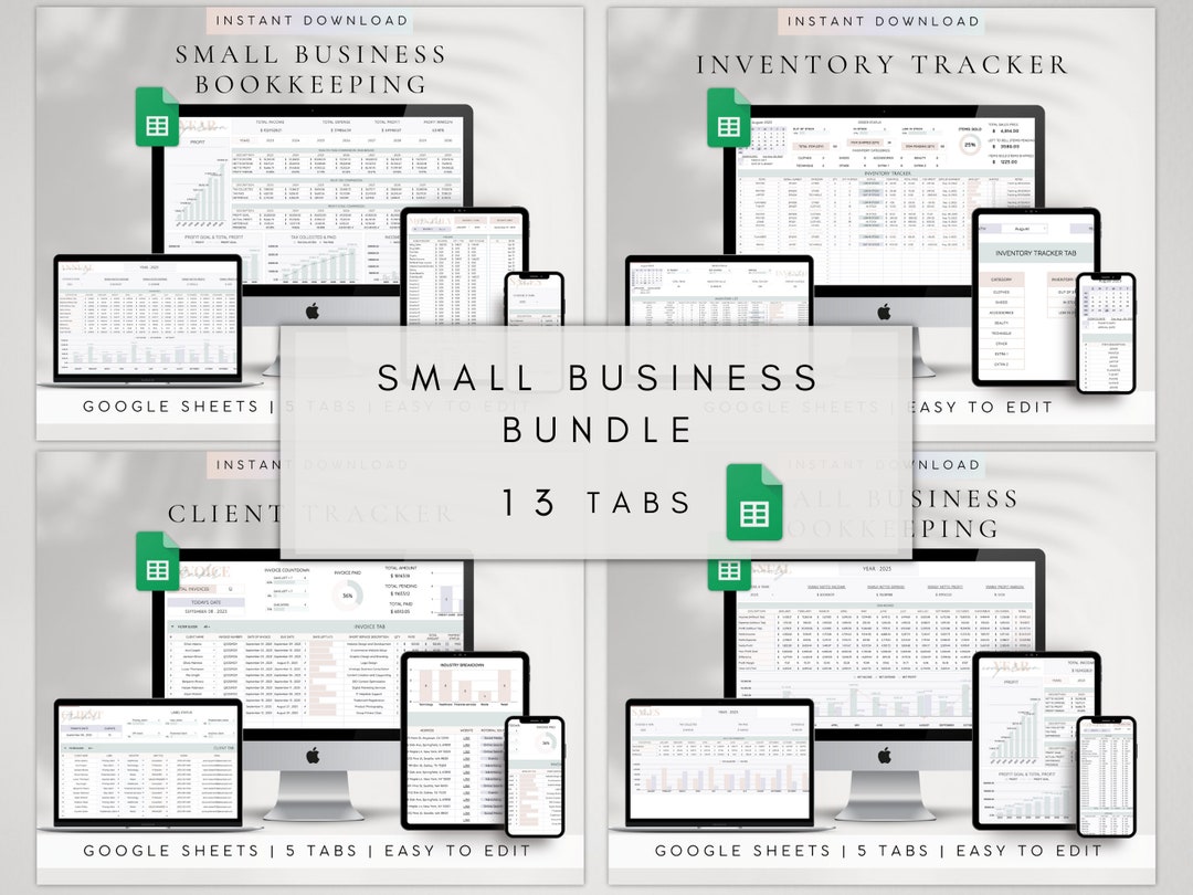 Bookkeeping and Inventory Google Sheets Template, Small Business Client ...