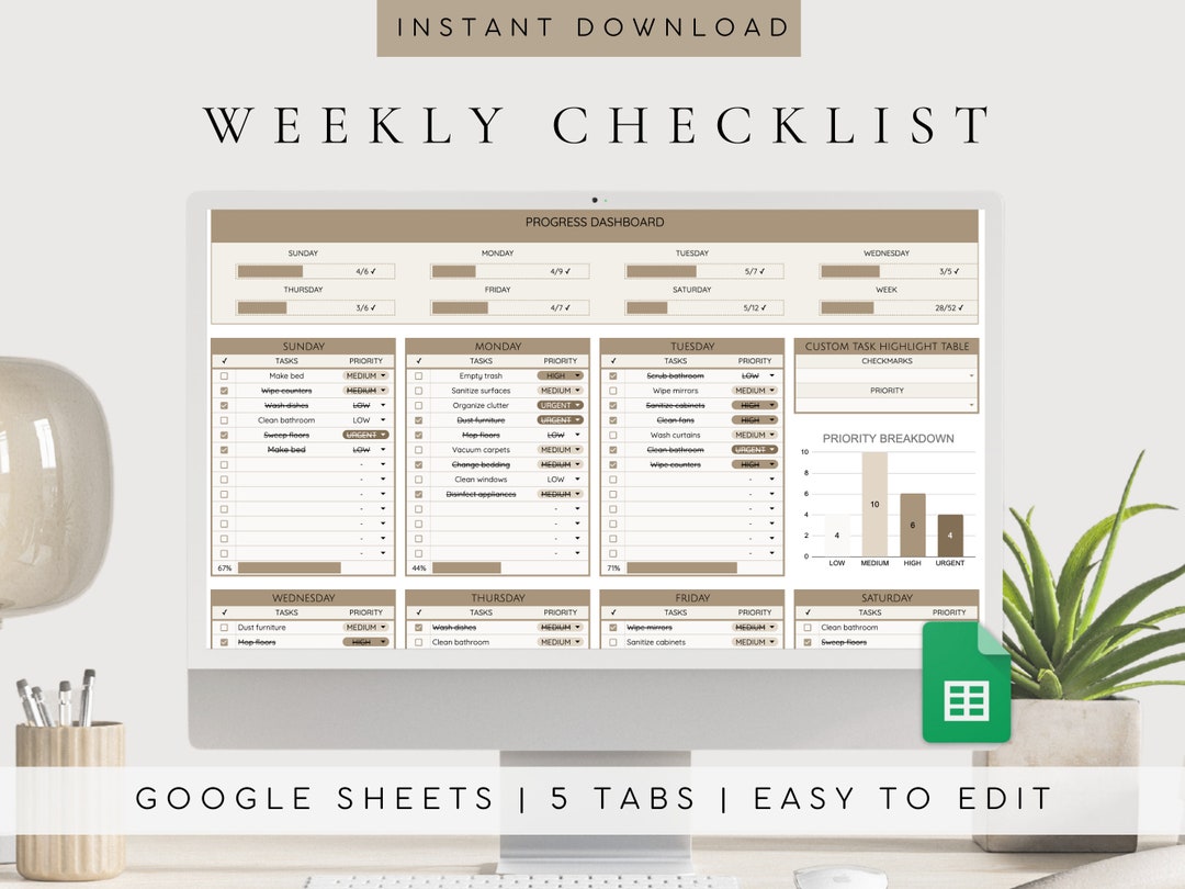 Checklist Template Google Sheets | Daily Planner | Weekly Planner ...