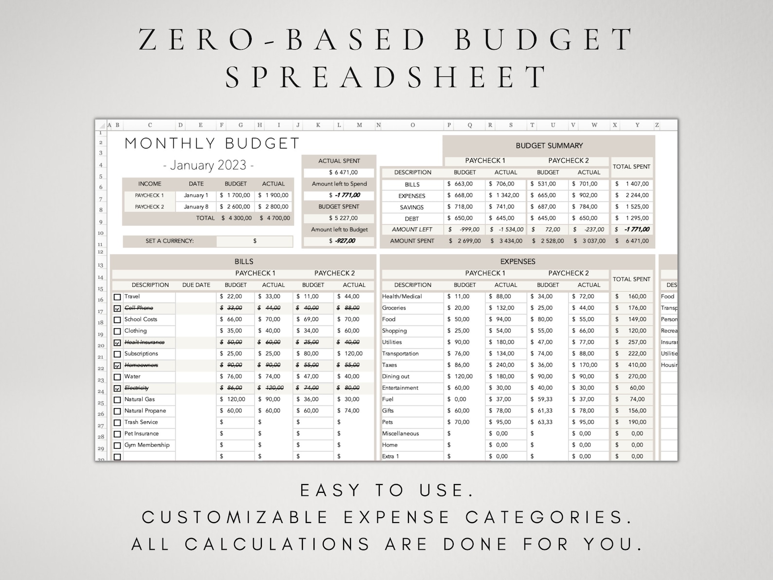 Zero-based Budget Excel Template Monthly Budget Template Sinking Funds ...