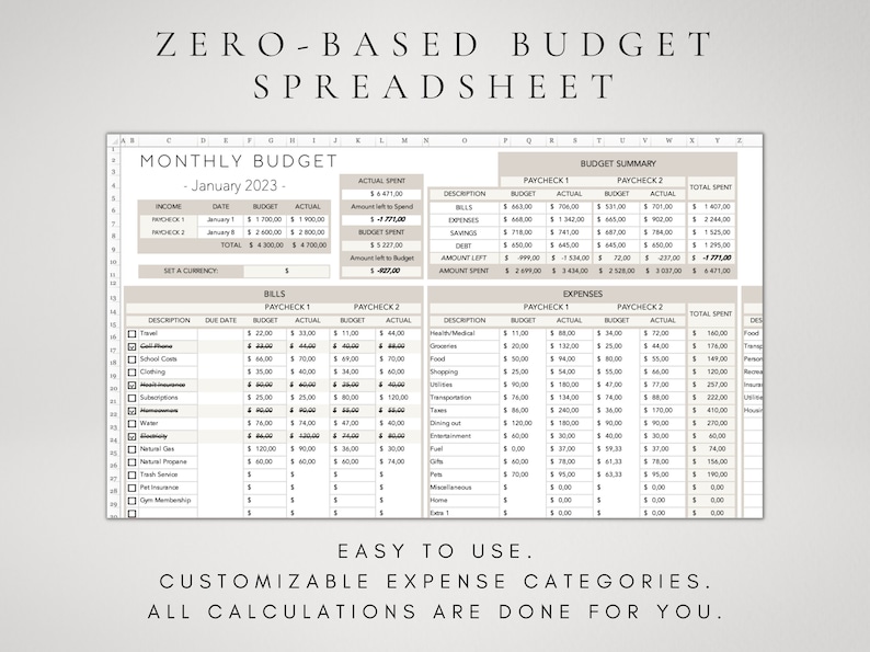 Zero-based Budget Excel Template Monthly Budget Template - Etsy