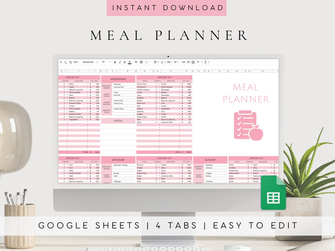 Weekly Meal Scheduler | Digital Food Organizer | Grocery Checklist ...