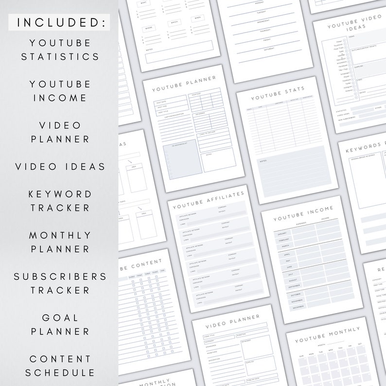 Printable Youtube Planner Digital Blogger Worksheet Social - Etsy