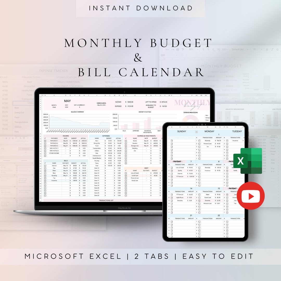 Excel Budget Spreadsheet Template | Digital Financial Planner ...