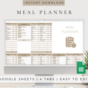Google Sheets Meal Planner and Grocery List | Weekly Menu Planner and ...